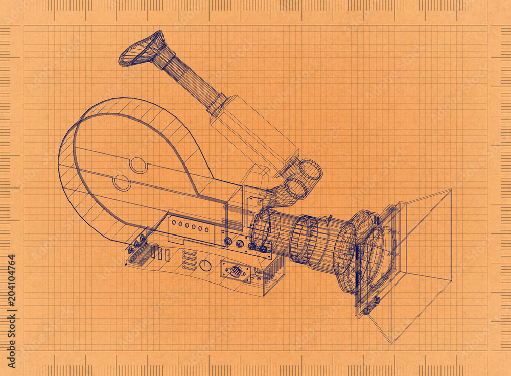 Movie camera - Retro Blueprint Stock Illustration | Adobe Stock