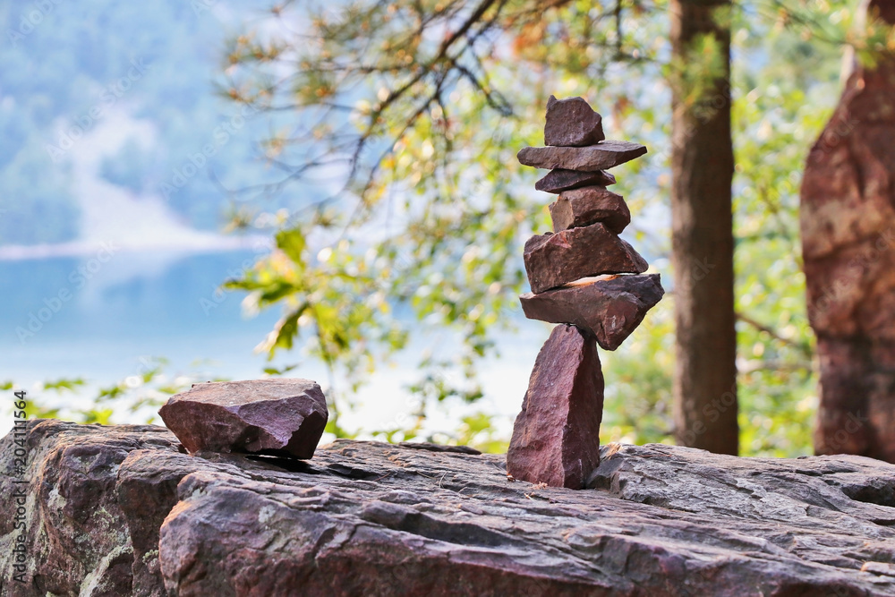 Beautiful Wisconsin nature background.Scenic view with stones pyramid ...