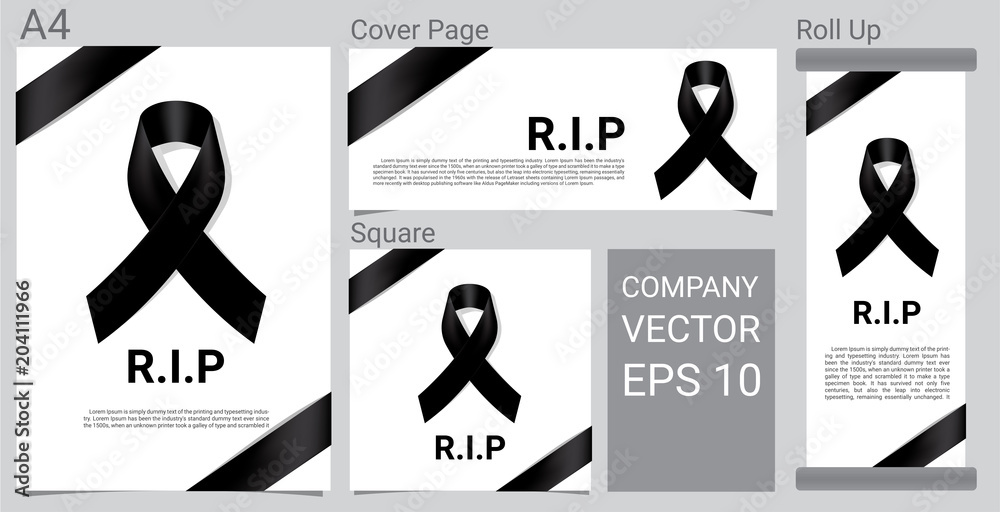 Mock up Mourning symbol with Black Respect ribbon on white background ...