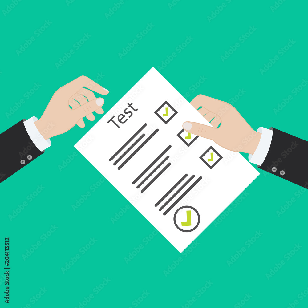 Hands of man with clock and pencil, concept test at time. Vector ...