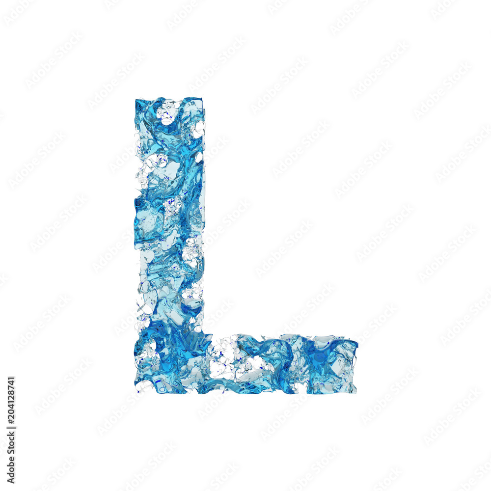 Alphabet letter L uppercase. Liquid font made of blue transparent water ...