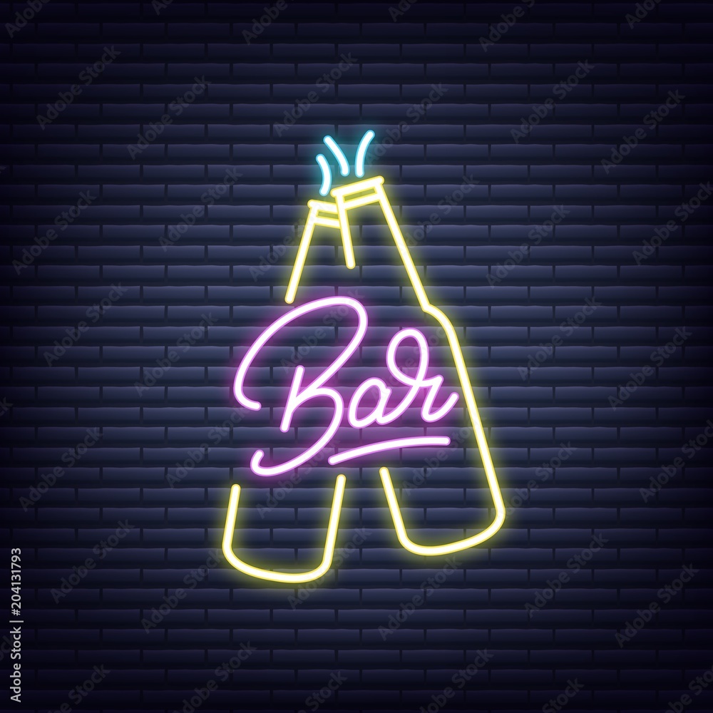 Bar. Bar neon sign. Neon glowing signboard banner design Stock Vector ...