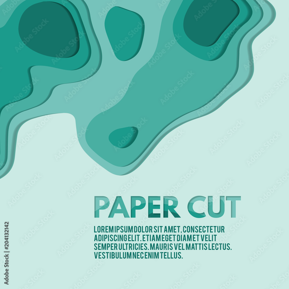 Art paper cut of topographic map. Pleasant colors of blue tone. Origami ...