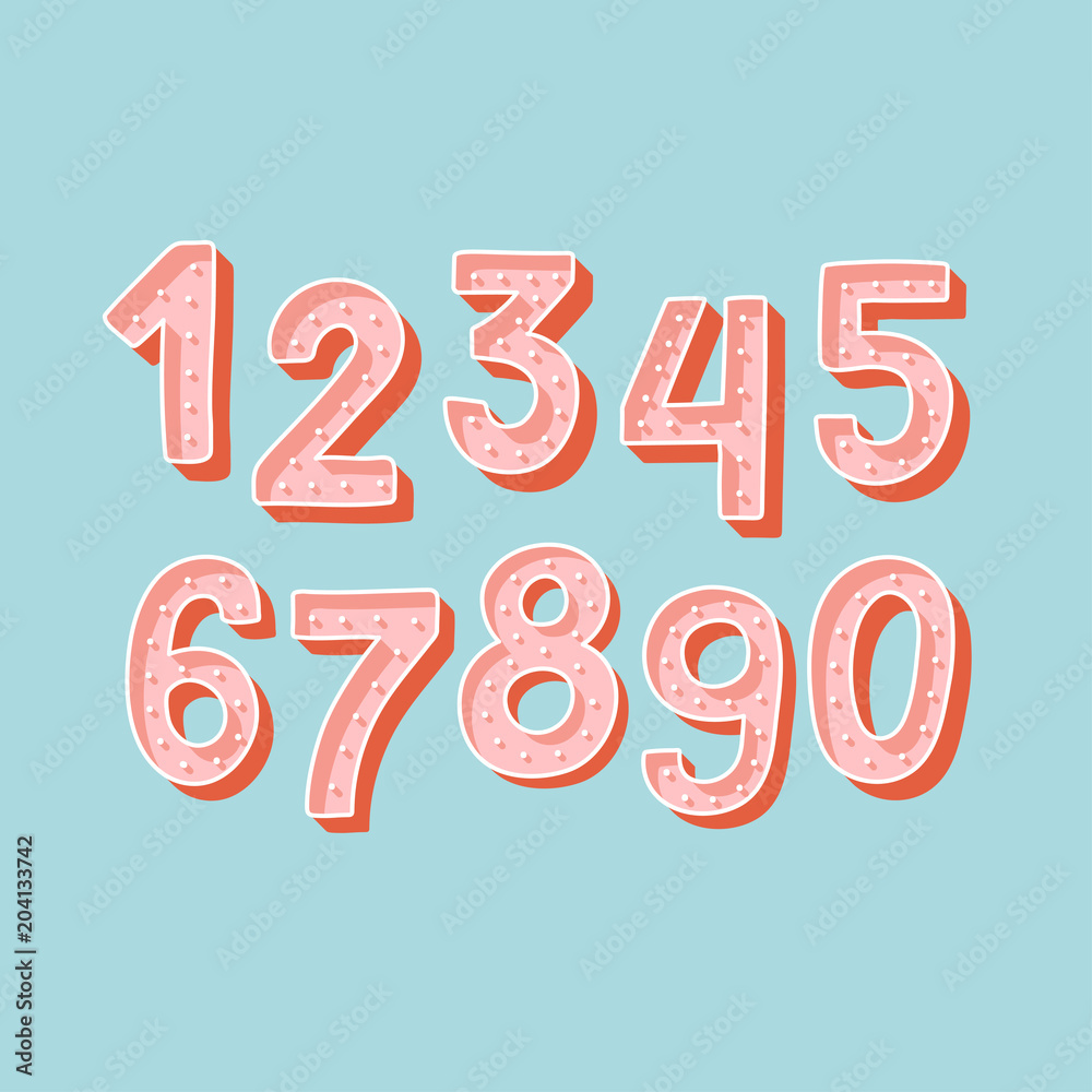 Cute pink Handdrawn numbers set for kids made in vector. Doodle math ...