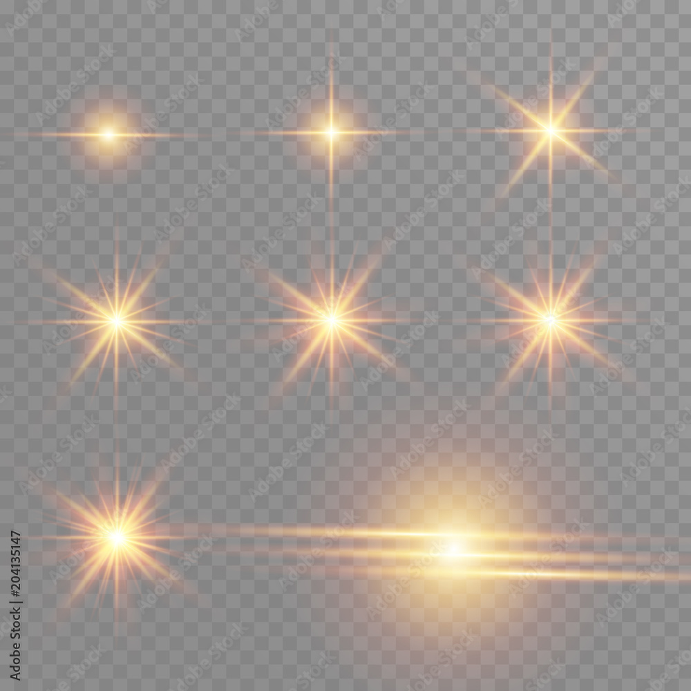 Yellow glowing light burst explosion on transparent background. Vector ...