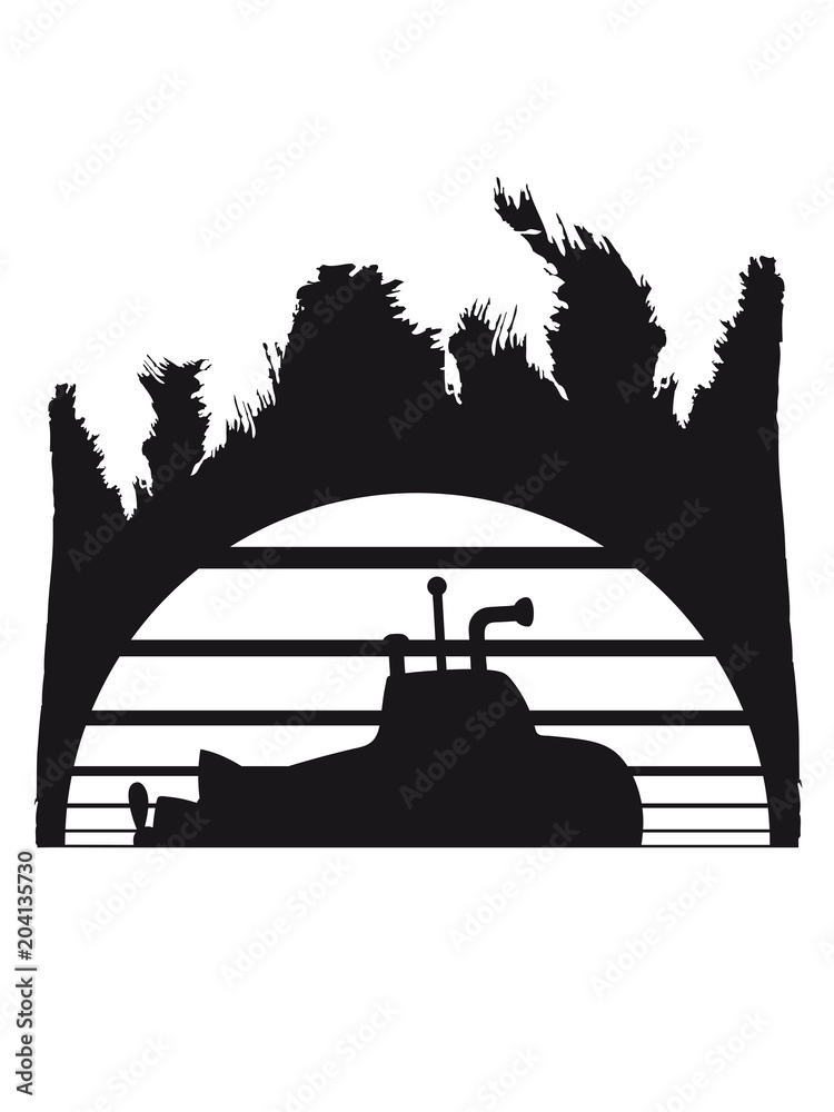 sonne nacht insel urlaub palmen silhuette schwarz umriss u-boot ...