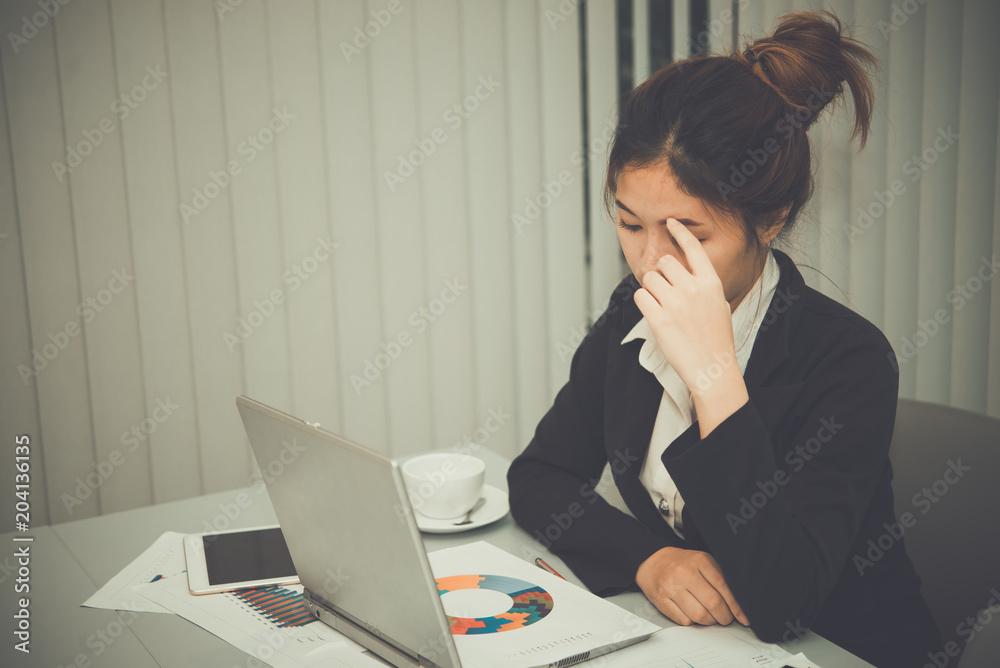Stress Asian beautiful business woman think work in the office,thailand ...