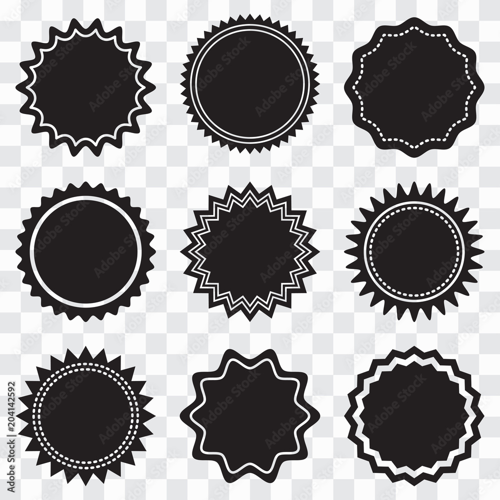 Set of round black labels on transparent background. Vector ...