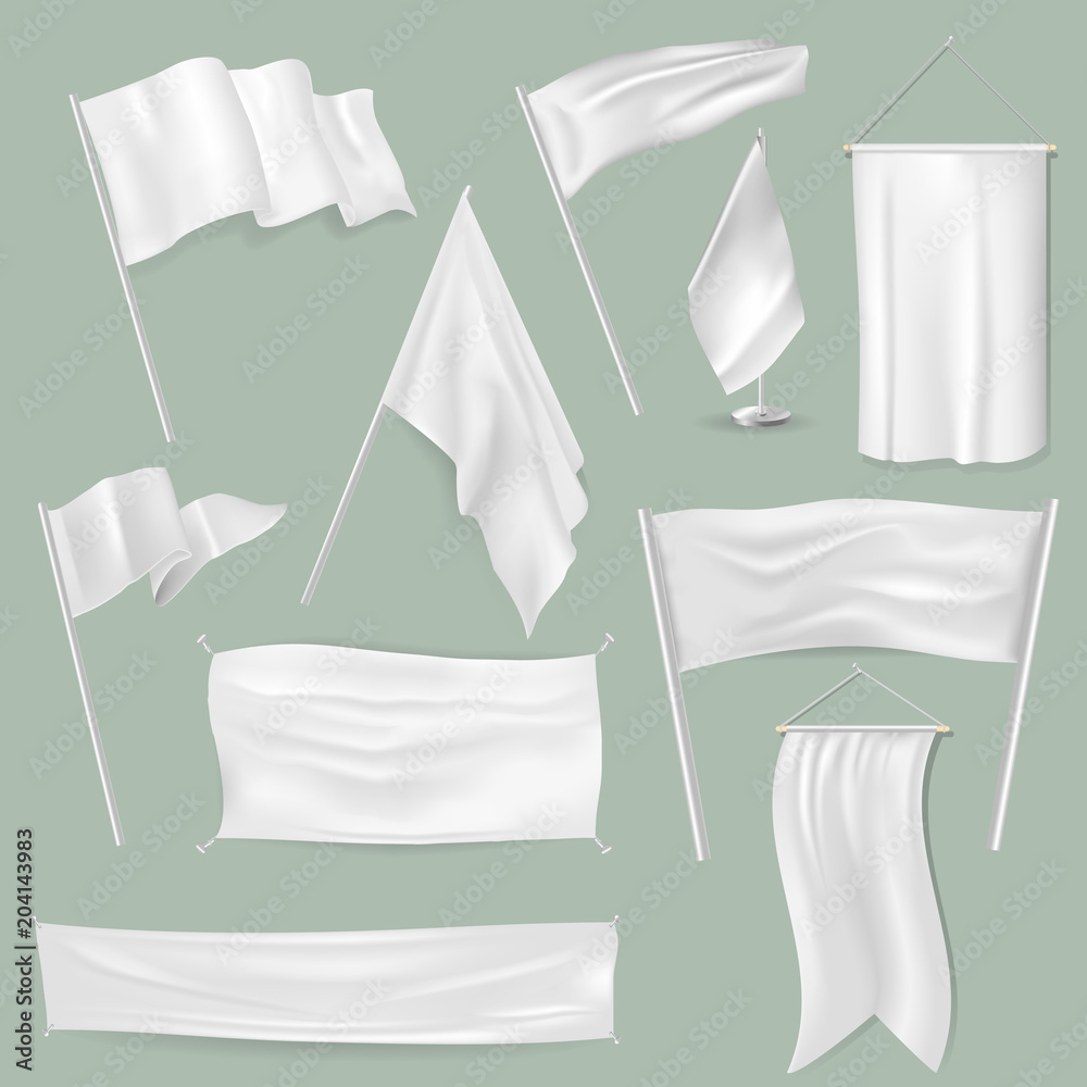 Flag vector white flagstone blank on flagpole and flagging symbol ...