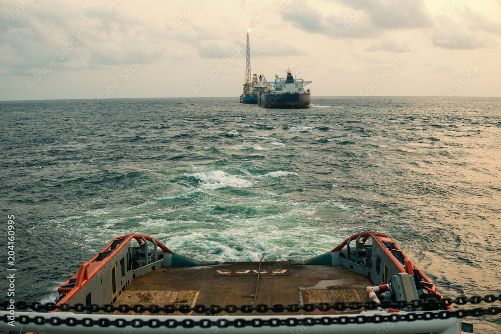 Anchor-handling Tug Supply AHTS vessel during dynamic positioning DP ...