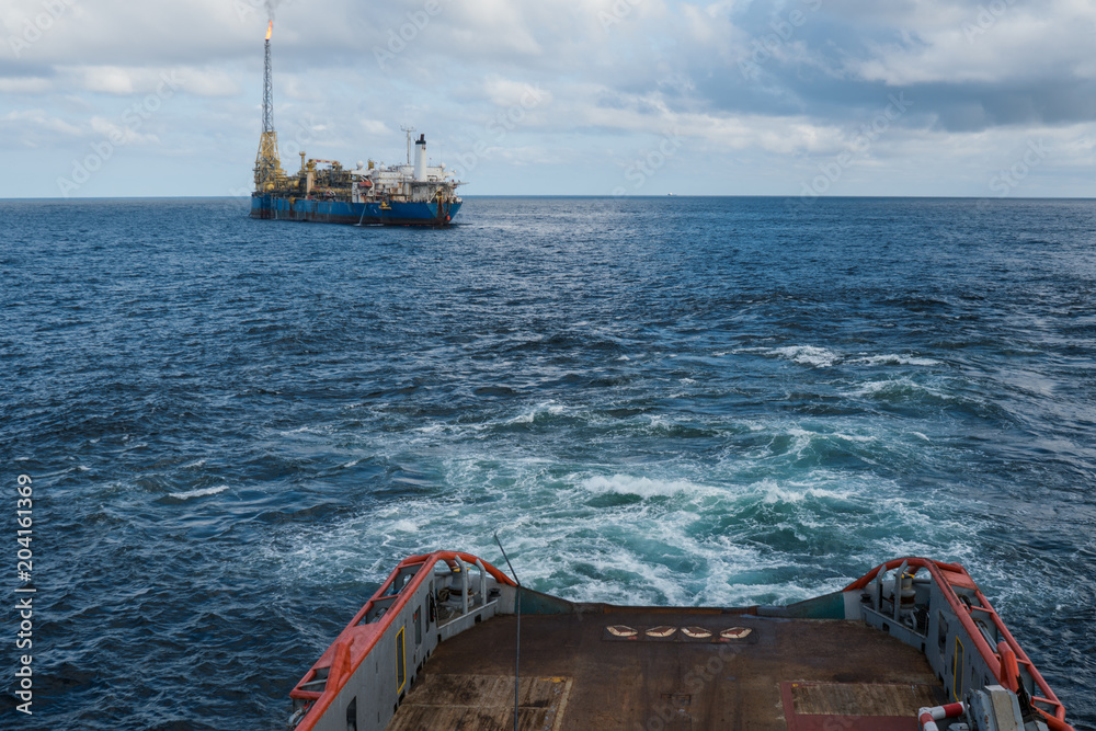 Anchor-handling Tug Supply AHTS vessel during dynamic positioning DP ...