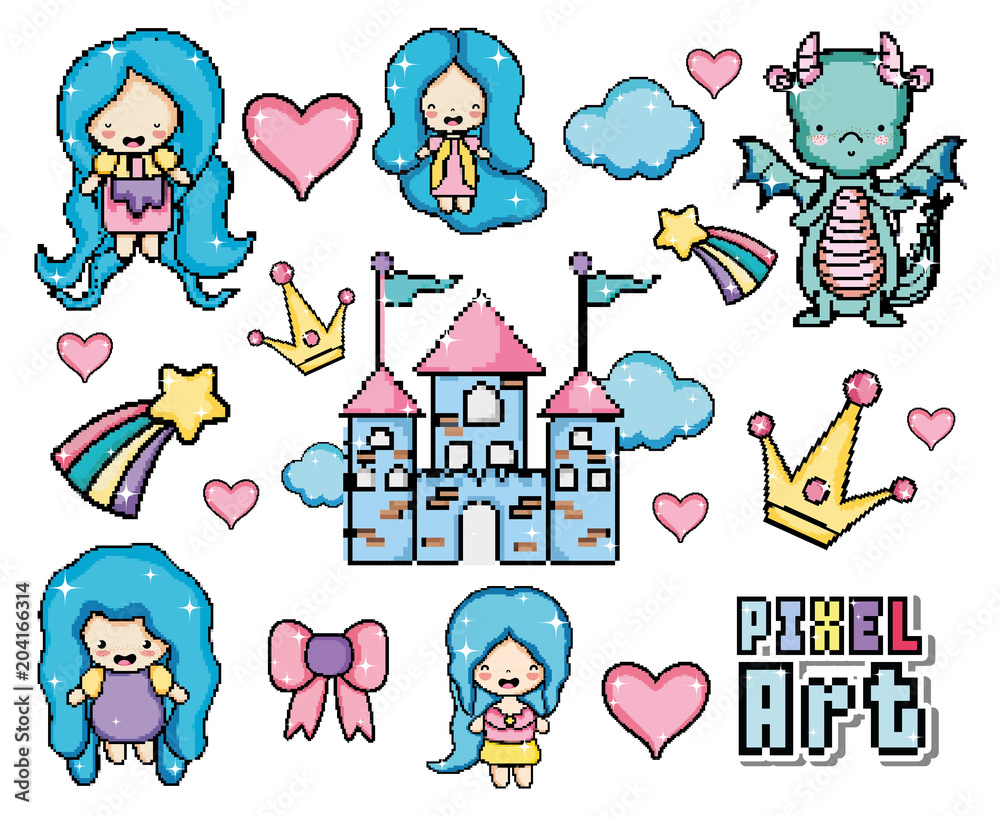 Pixel art fantasy world Stock Vector | Adobe Stock