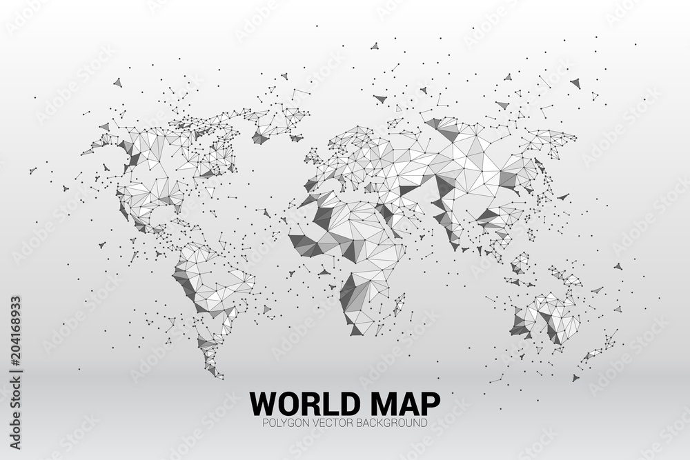 World map wireframe dot connect line from particle: concept of world ...