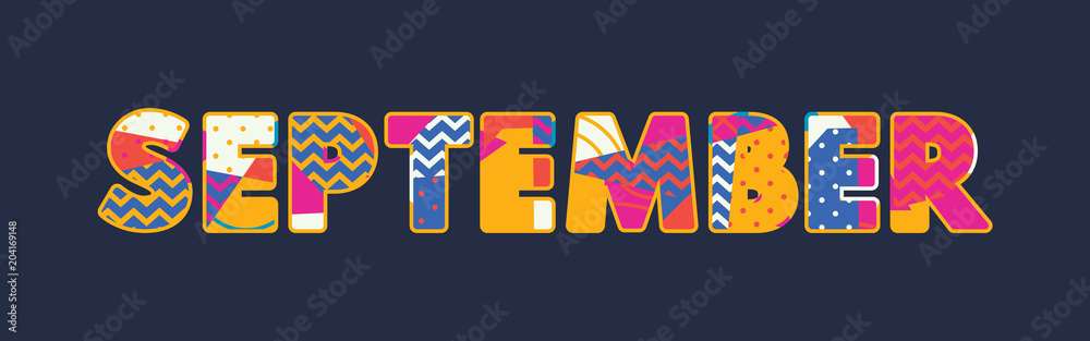 September Concept Word Art Illustration Stock Vector | Adobe Stock