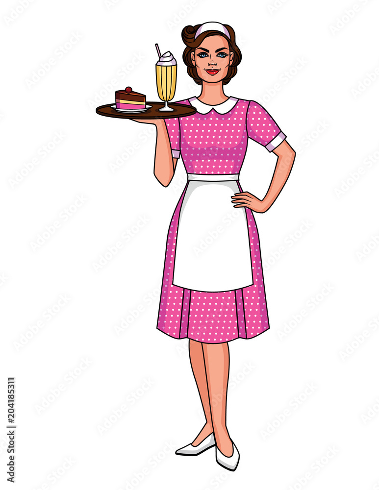 Vecteur Stock Vector Cartoon Illustration Of A Pretty Cute Waitress