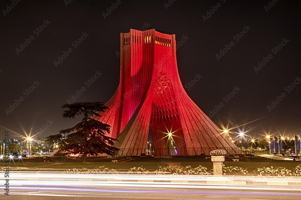 Red illuminated Liberty Tower, Azadi Tower, Theran, Iran, Asia Stock ...