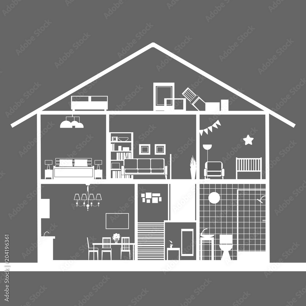House in cut. Modern house interior.Vector illustration Stock Vector ...