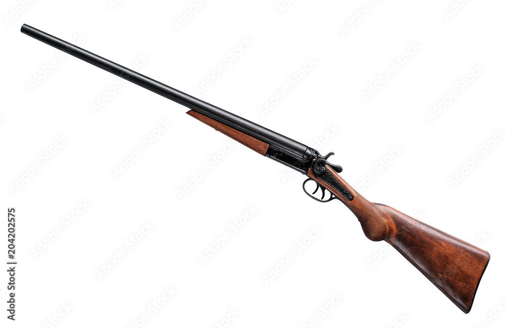 Old double barrel rifle isolated on whie background Stock-Foto | Adobe ...