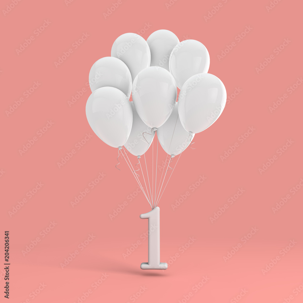 Number 1 party celebration. Number attached to a bunch of white ...