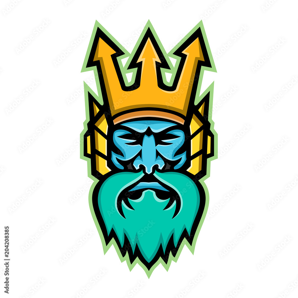 Mascot icon illustration of head of Poseidon, god of the Sea in Greek ...