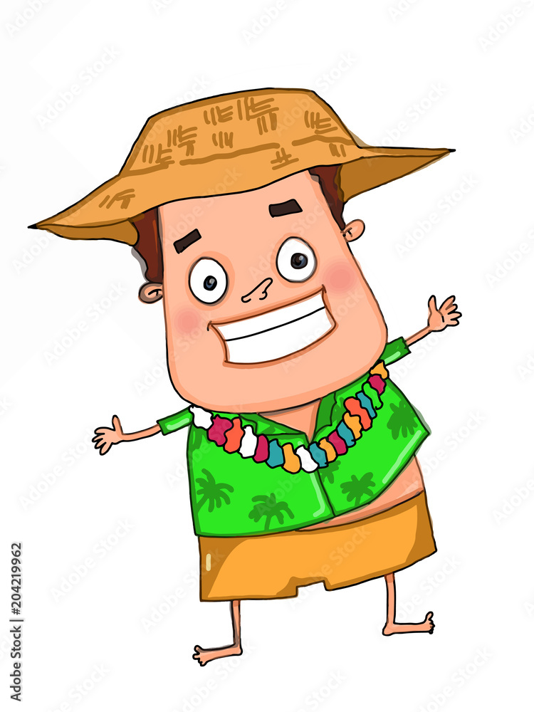 cartoon man holiday and wearing hat hawaii illustration Stock ...