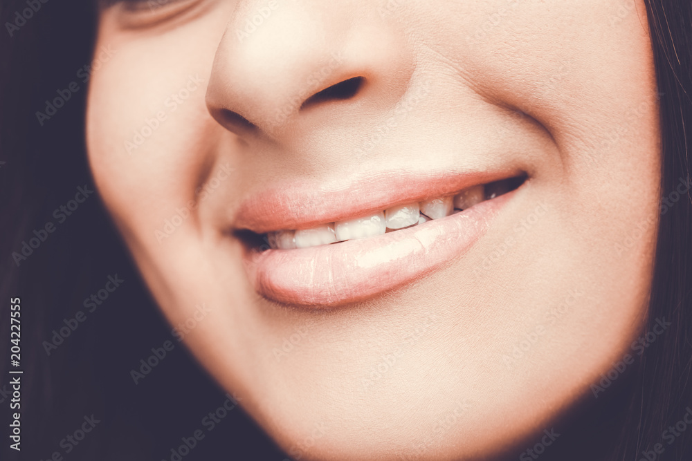 Sexy Girl Mouth close up. Beauty young woman Smile. Natural plump full ...