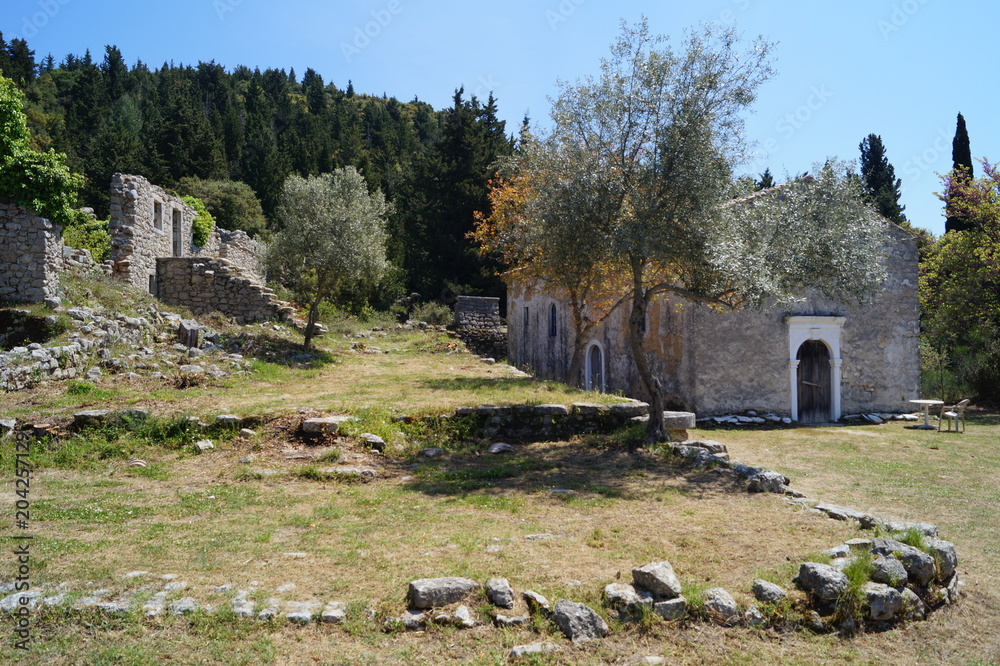 ancient ruins and a monastery on the island of Lefkada Stock Photo ...