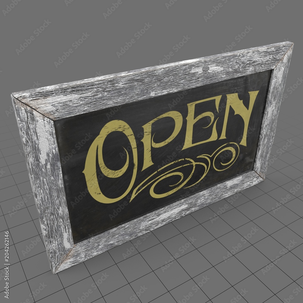 Vintage chalkboard open sign Stock 3D asset | Adobe Stock