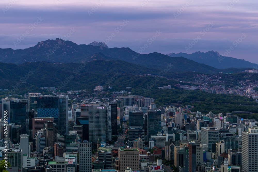 Seoul City the capital of South Korea. View from the N Seoul Tower or ...