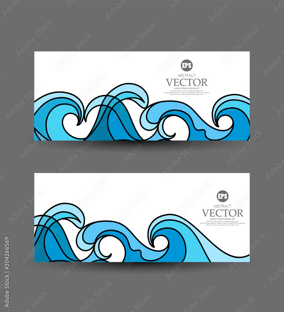 Vector set. Abstract illustration. Business card with blue wave on ...