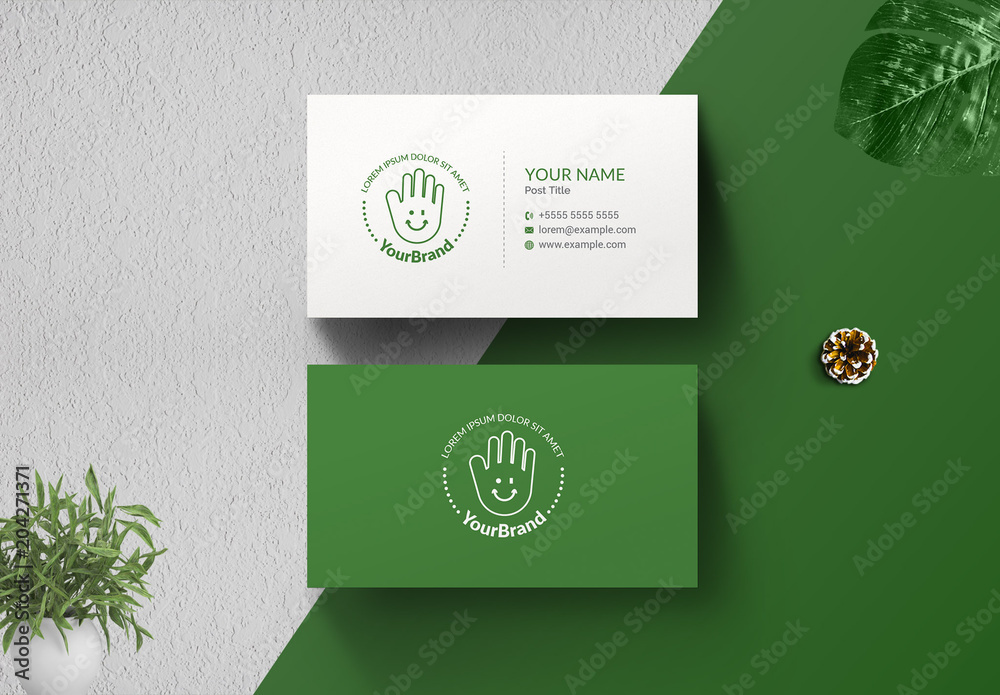 Business Card Layout with Smiley Face Hand Illustration Stock Template ...