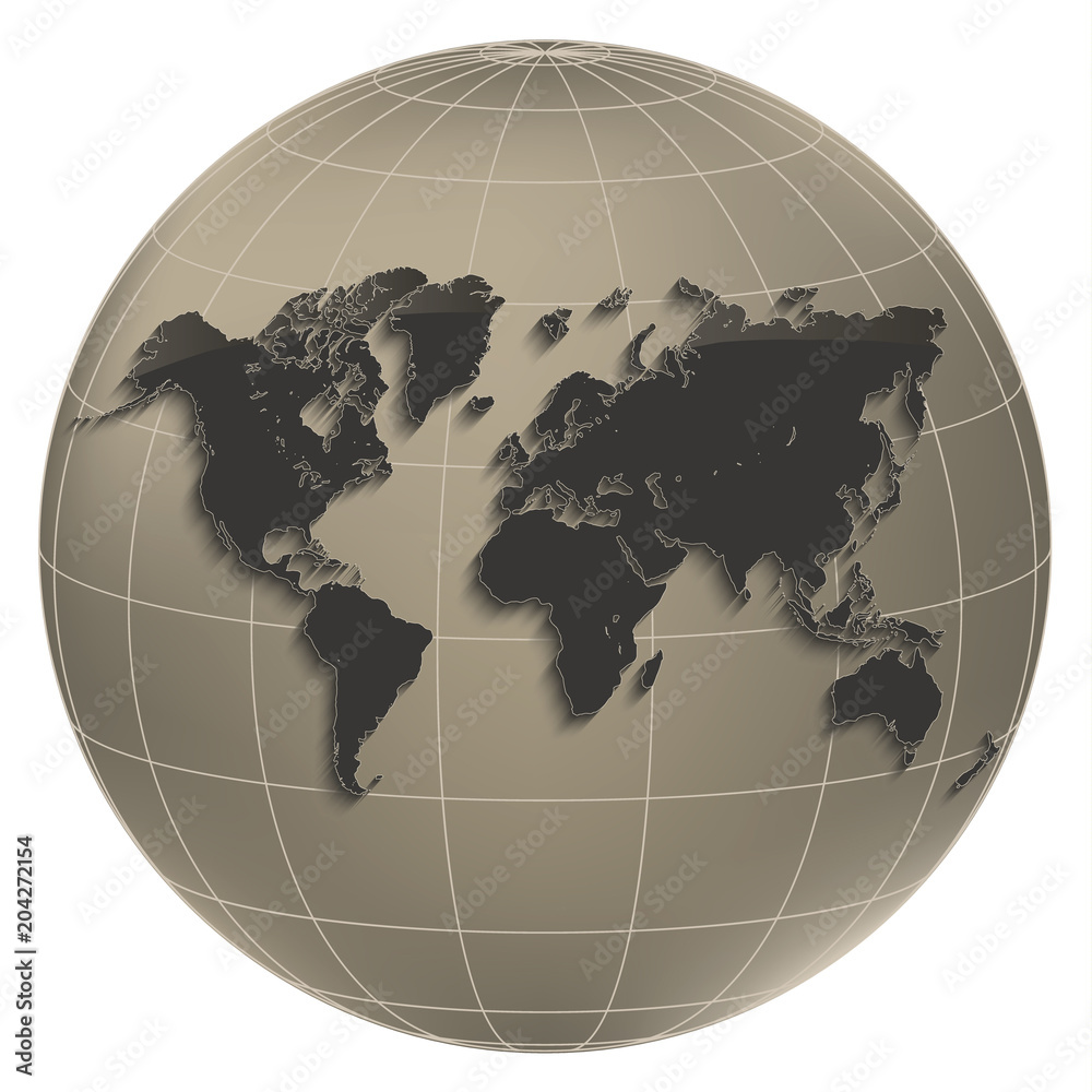 World map globe earth globus geographic coordinates brown vector Stock ...