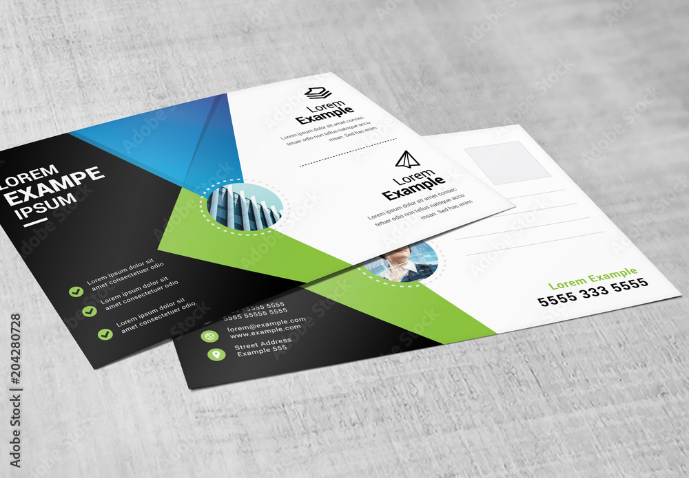 Green and Blue Color Block Postcard Layout Stock Template | Adobe Stock