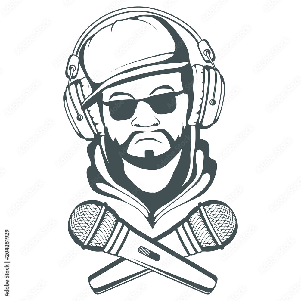 Rap music logo. Rapper skull on white background. Lettering with a ...
