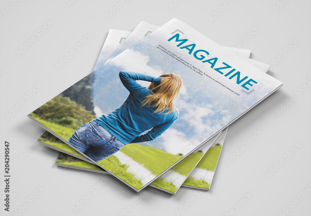 Magazine Layout with Blue Accents Stock Template | Adobe Stock