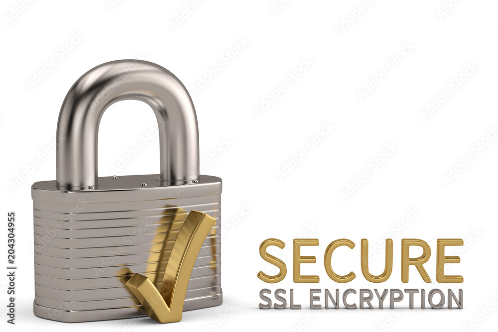 Steel lock ssl secure design isolated on white background. 3D ...