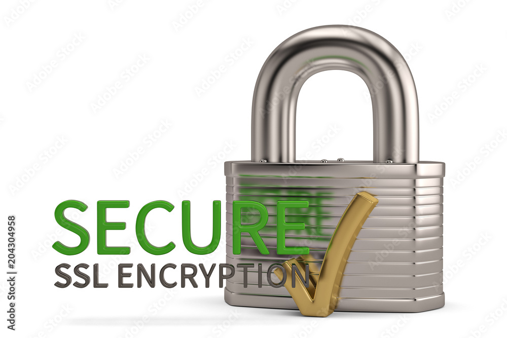 Steel lock ssl secure design isolated on white background. 3D ...