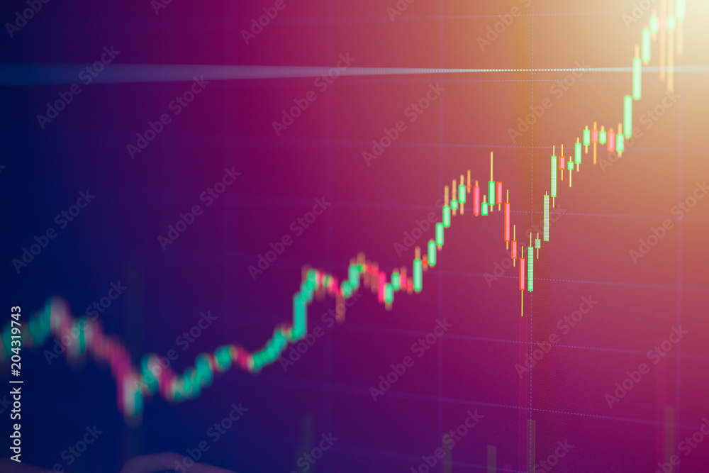 Stock exchange monitor screen candle bar chart of business value grown ...