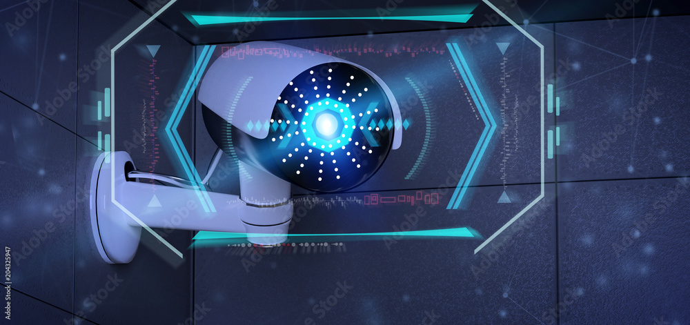 Security camera targeting a detected intrusion - 3d renderinga Stock ...