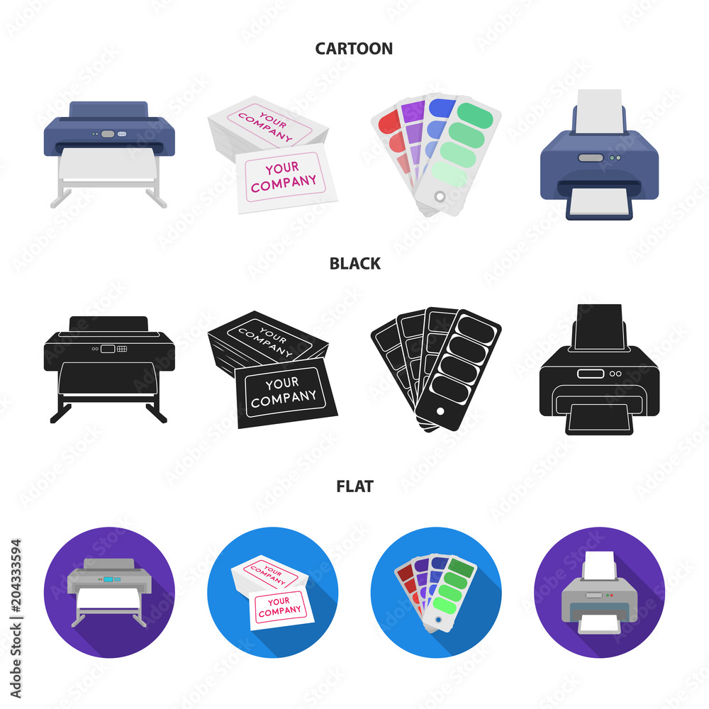 Printer, credit card, color palette.Typography set collection icons in ...