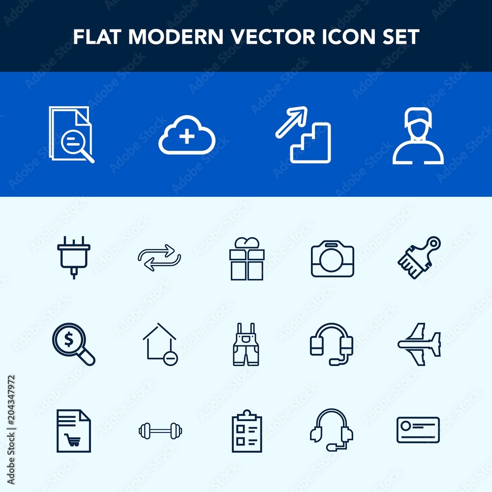 Modern, simple vector icon set with uniform, giftbox, concept, electric ...