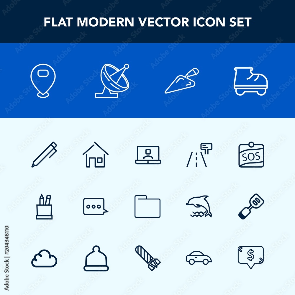 Modern, simple vector icon set with box, antenna, sign, internet, write ...