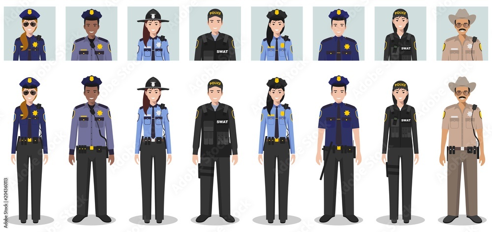 Police people concept. Set of different detailed illustration and ...