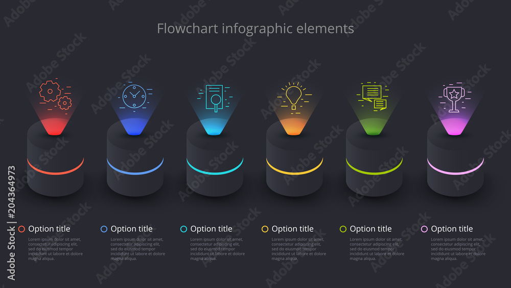 Business process chart infographics with 6 step segments. Circular ...