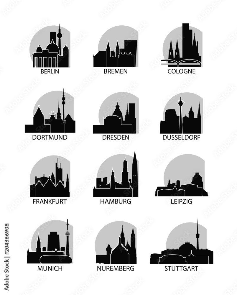 Germany cities icons set, modern skyline citysape landmark logo vector ...