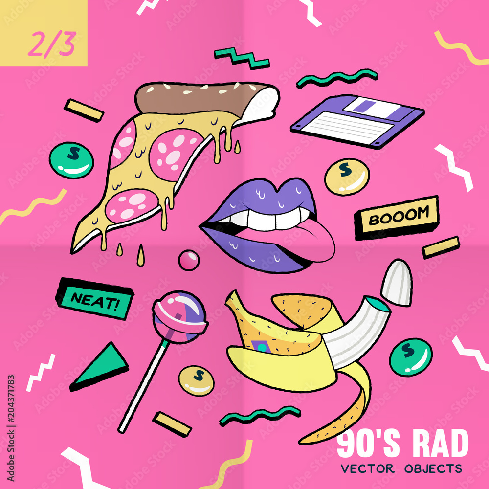 The 90's Rad, 90's style vector isolated objects and graphic elements ...