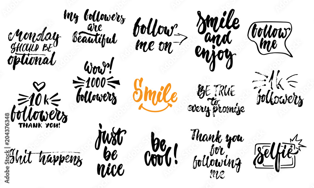 Hand drawn lettering different quotes collections isolated on the white ...