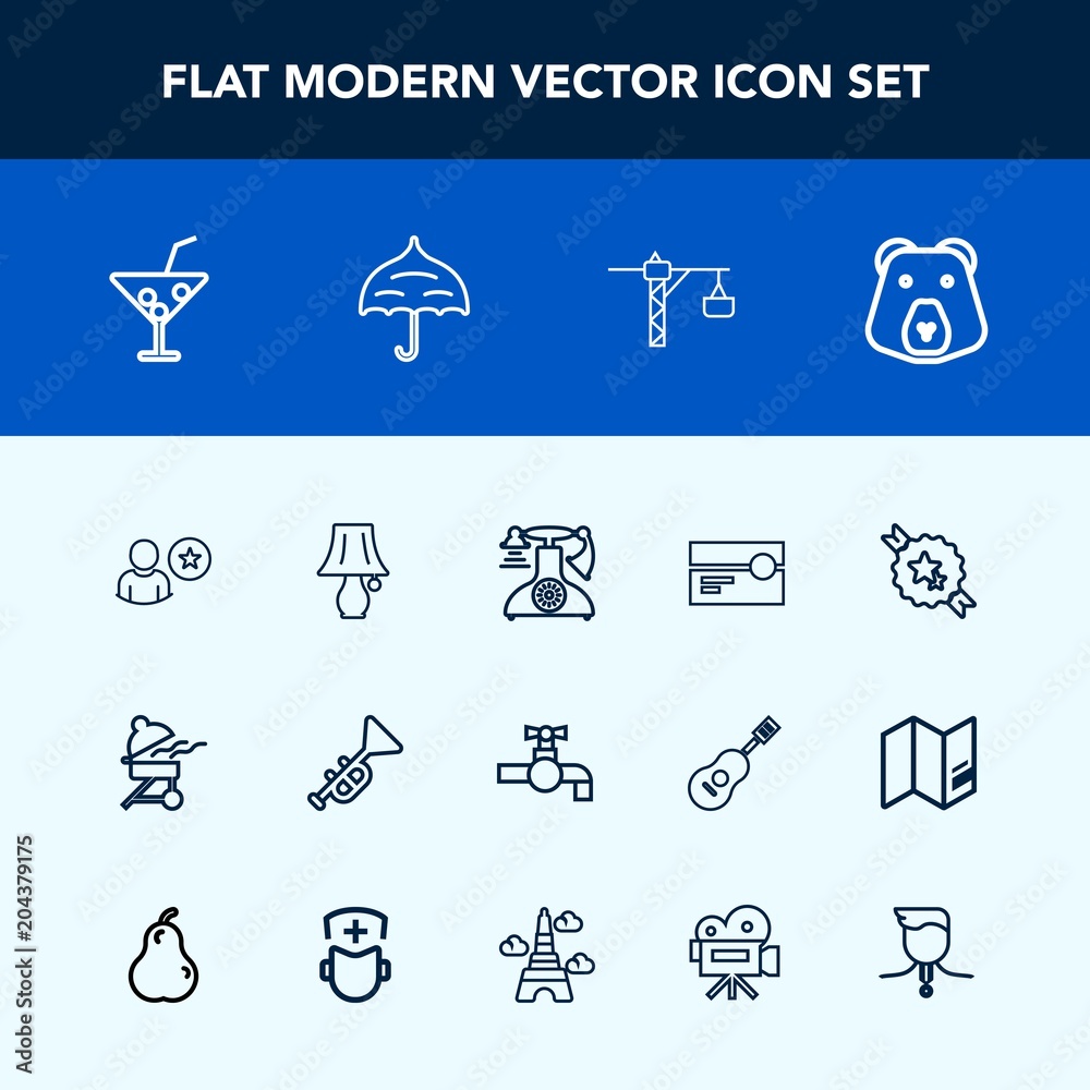 Modern, simple vector icon set with light, online, barbecue, tape ...