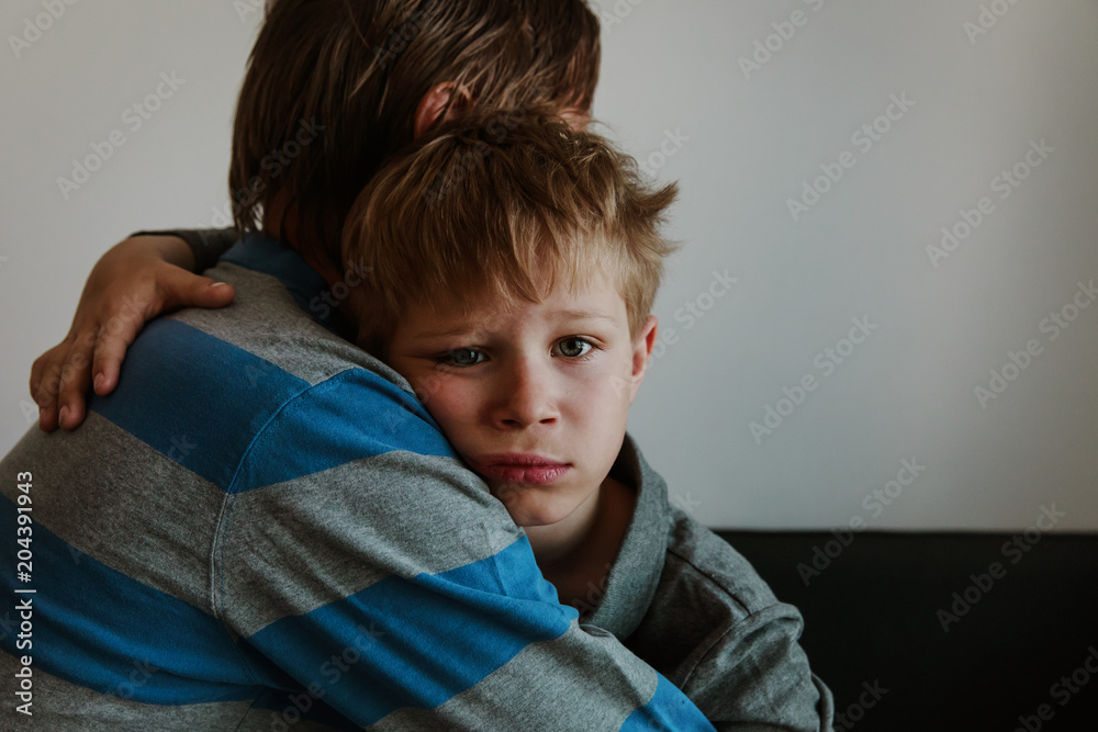 Father comforting sad child, parenting, sorrow Stock Photo | Adobe Stock