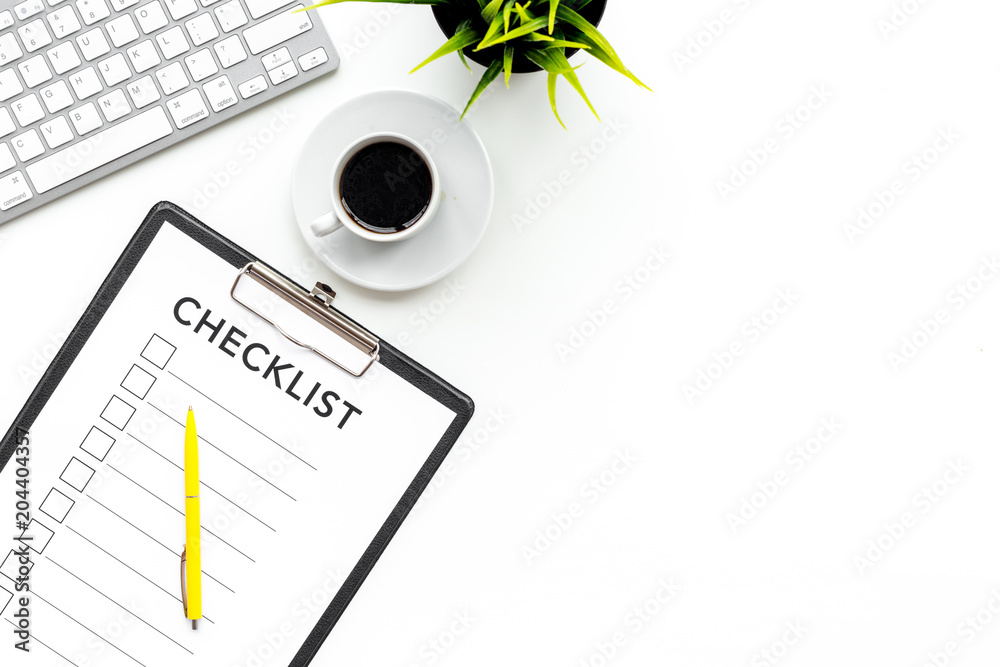 Blank checklist with space for ticks on pad on office desk. Checklist ...